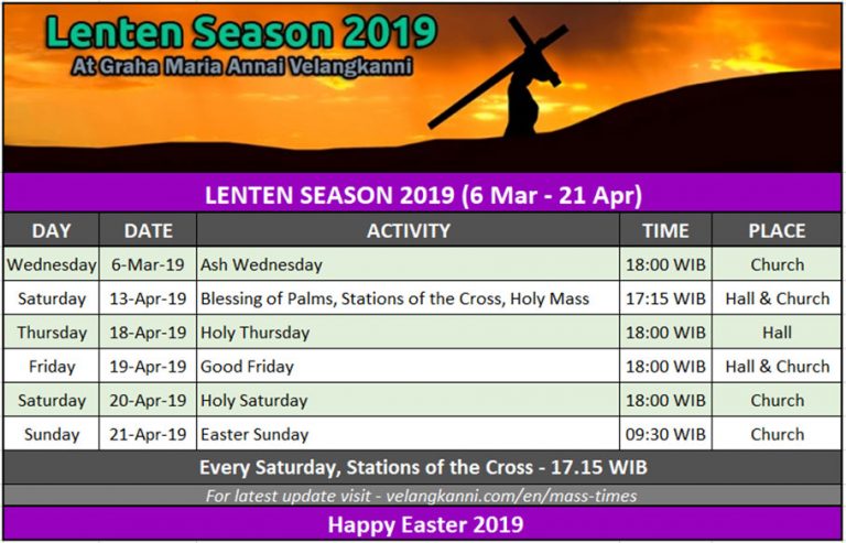 Lenten Season for the year 2019 Mass Schedule